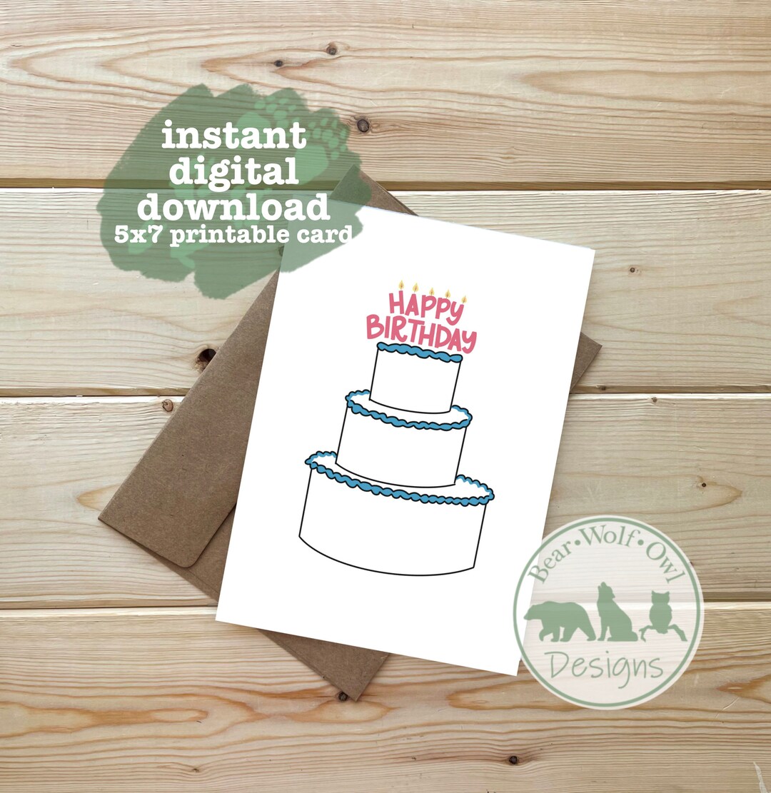 Happy Birthday Cake Card | Instant Digital Download | Printable ...