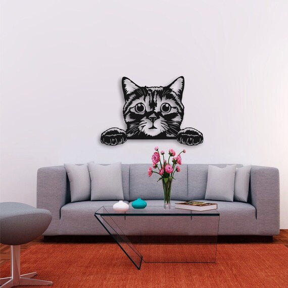 Cat Peeking Metal Wall Art Cat Lover Decoration - Etsy