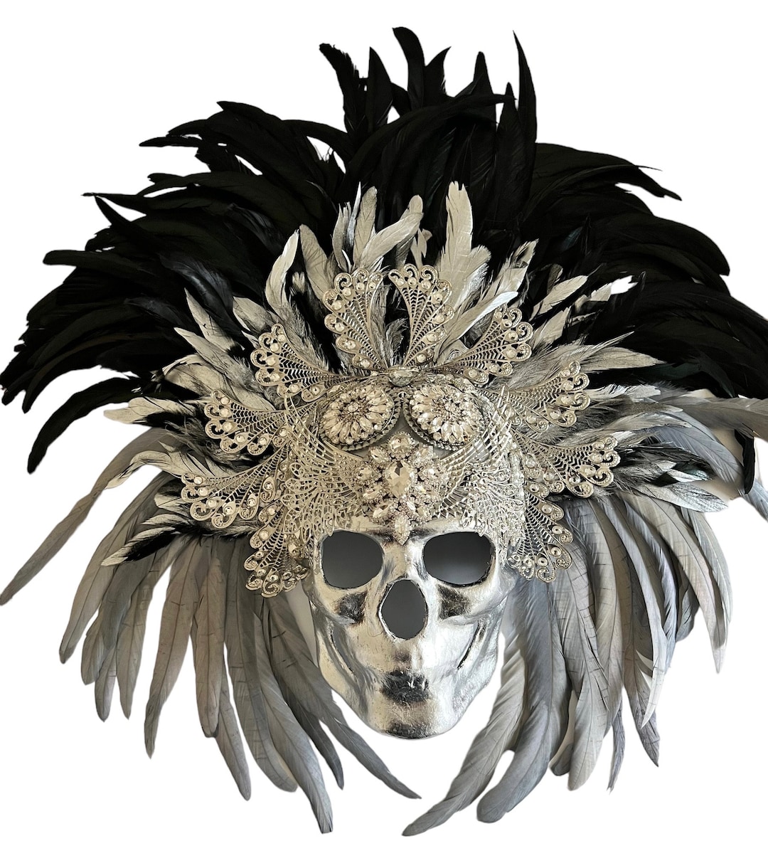 Crystal Skull Mask, Feathered Skull Mask, Carnival Mask, Occult Mask ...
