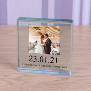 Glass Token Photo Special Date Engraved Glass Wedding Christening Baby ...