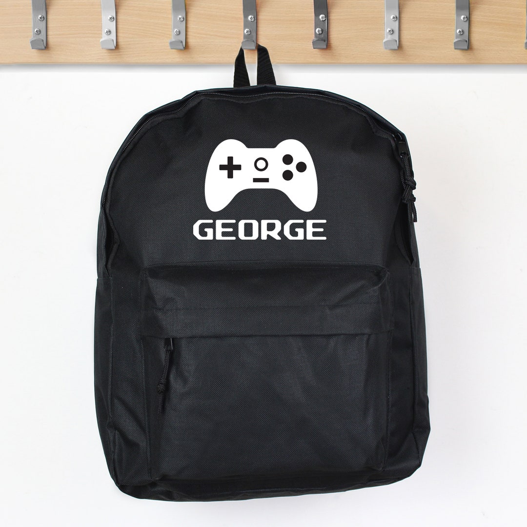 Personalised Gaming Backpack Black, Gamer School Bag, Kids Gamer ...