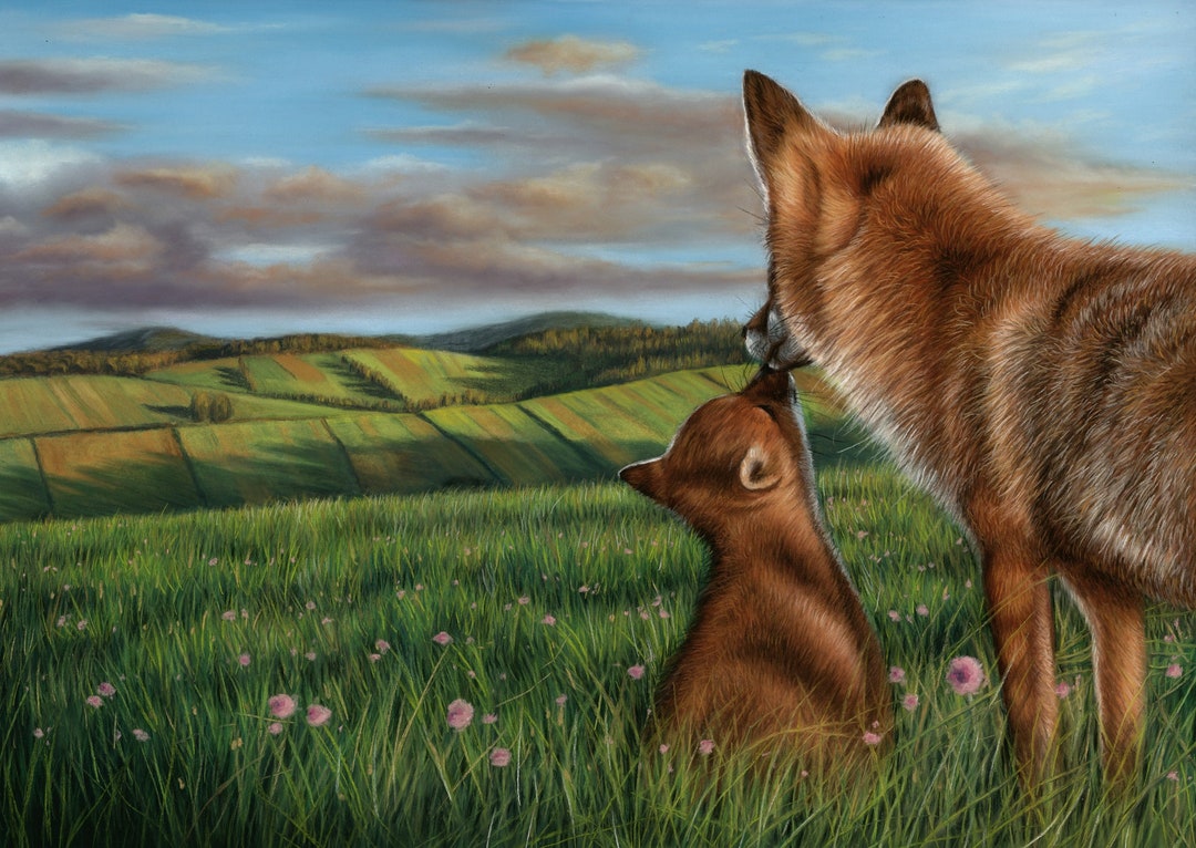 Original Pastel Artwork of a Fox and Cub. Wildlife Art. Original Art ...