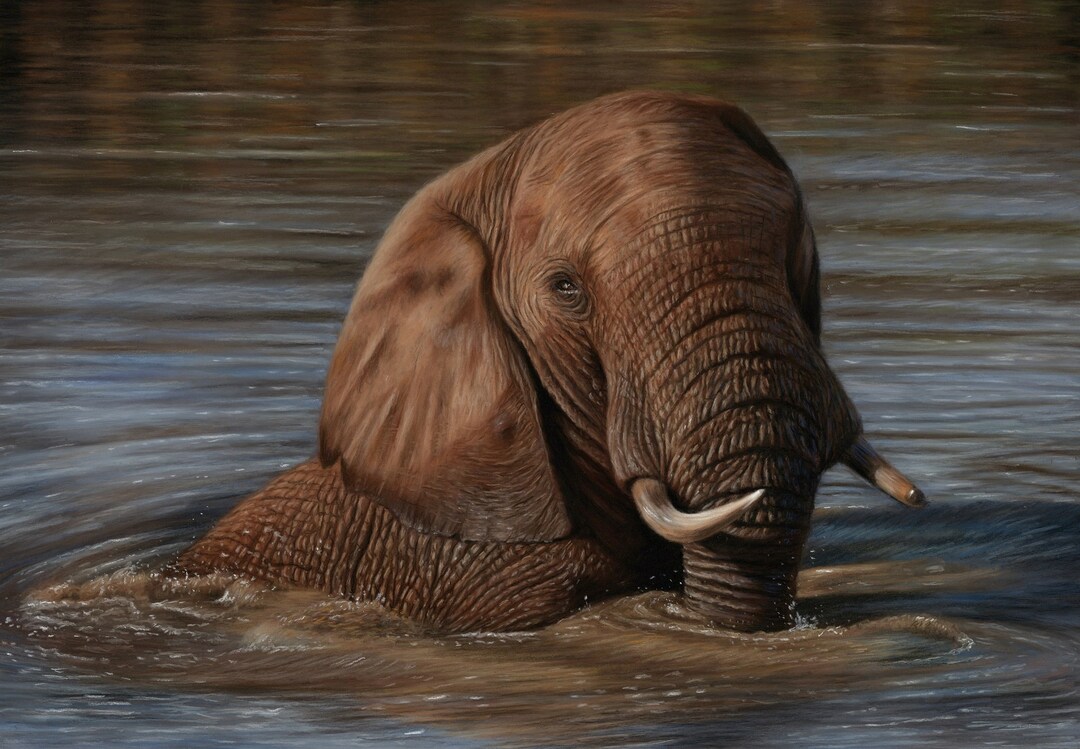 Original Pastel Artwork of an Elephant. Wall Art. Fine Art. Original ...
