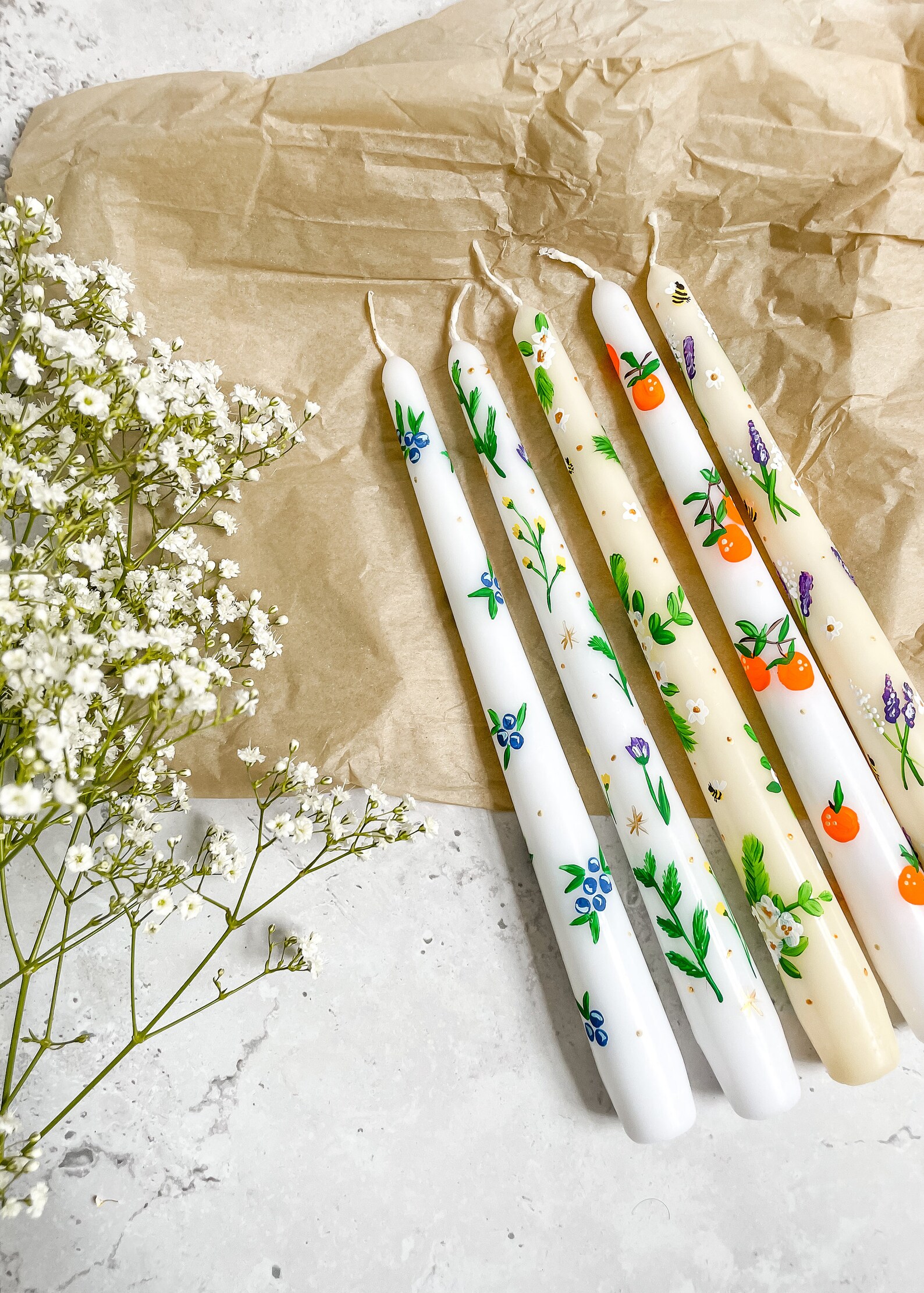 Hand Painted Oranges, Taper Candle, Hand Painted Candle, Home Decor ...