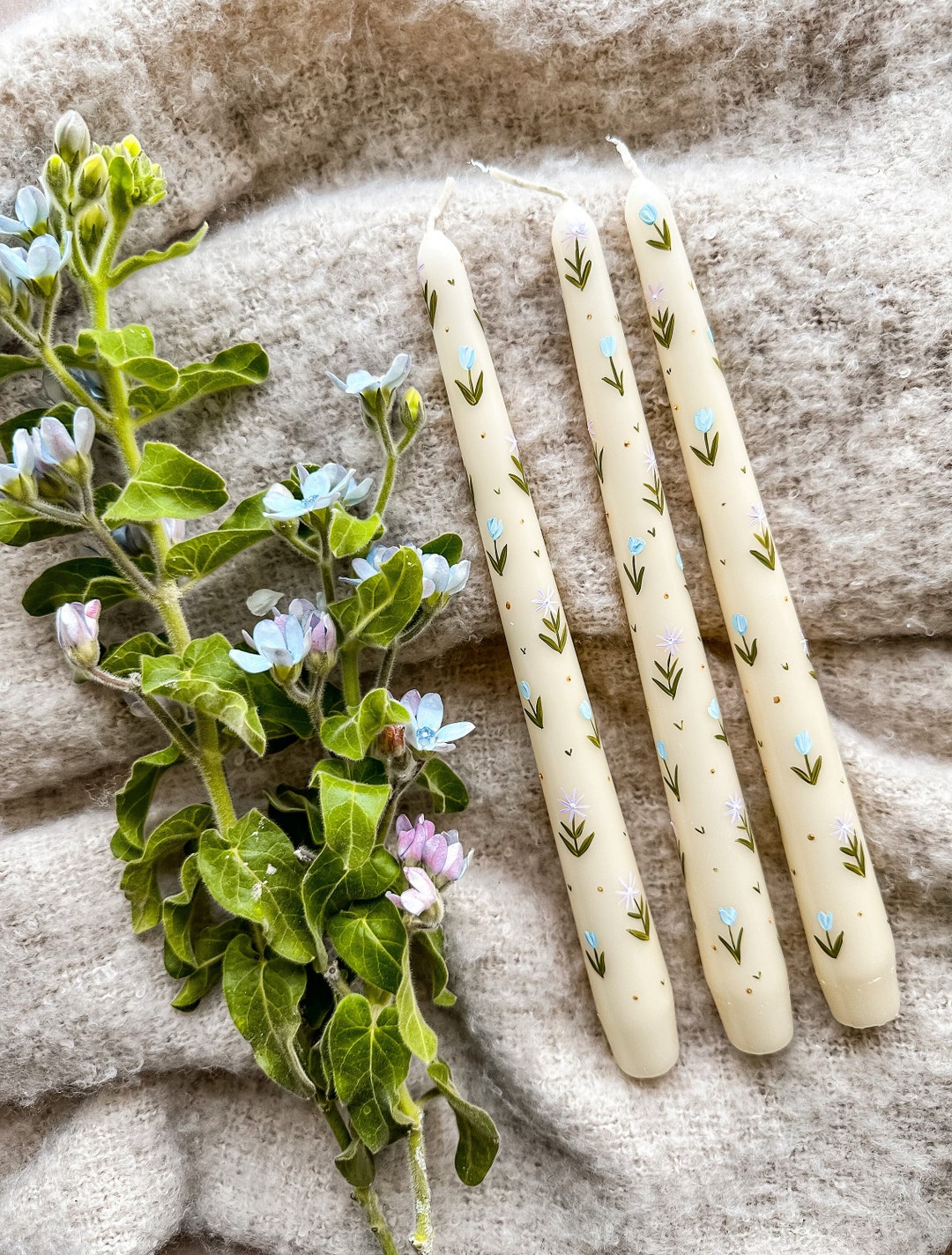 Hand Painted Tulips and Daisies, Spring Floral Tapers Candles, Hand ...