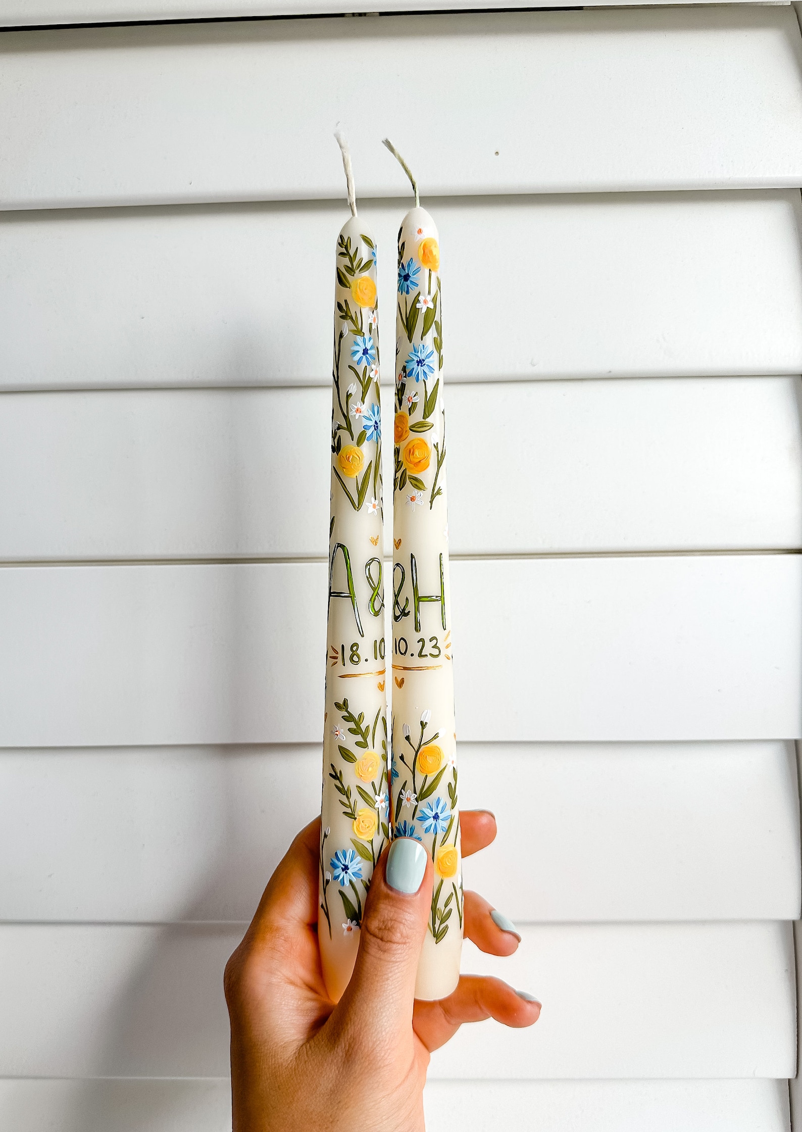 Personalised Wedding Candle, Hand Painted Tapered Candle, Bespoke ...