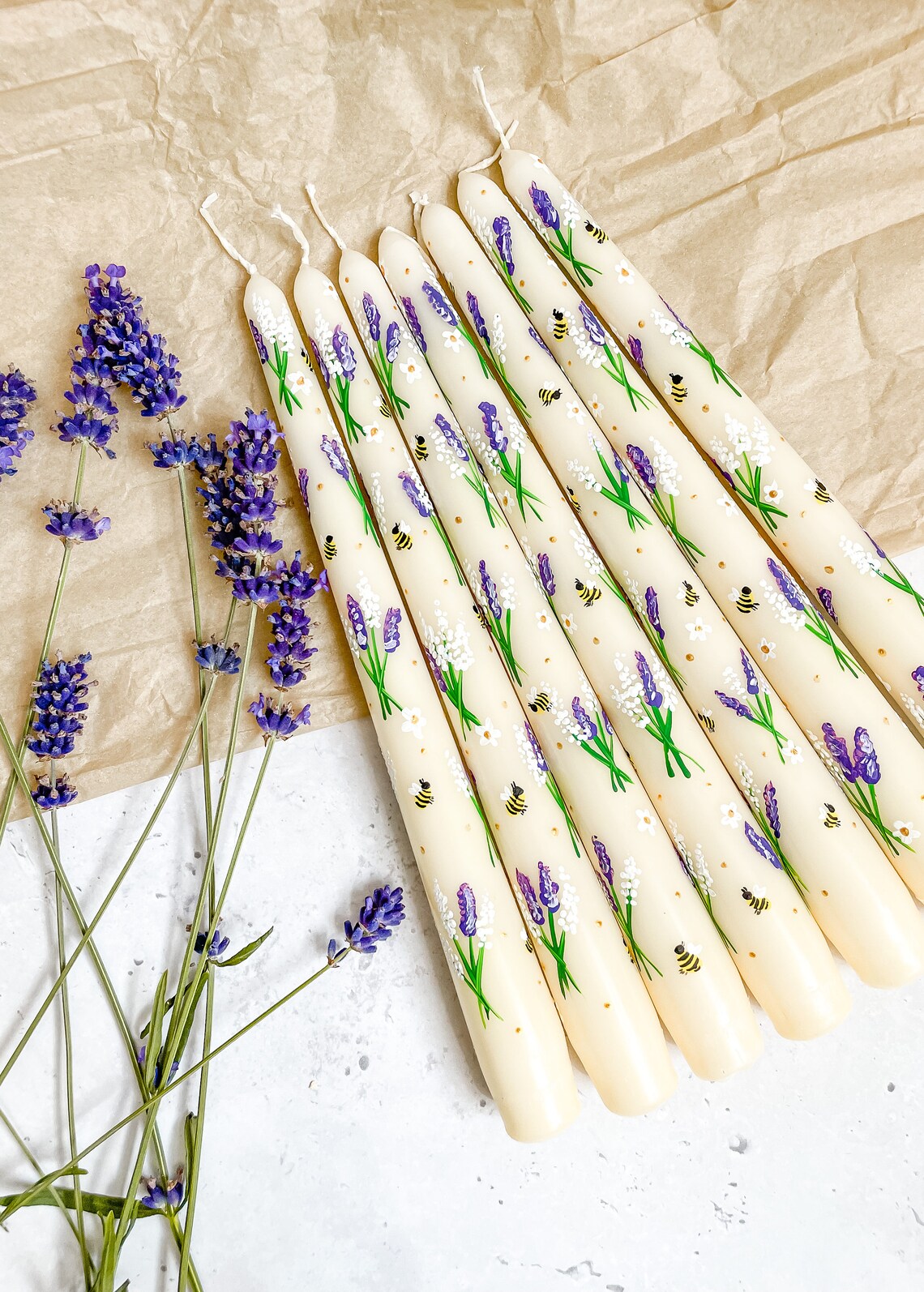 Hand Painted Lavender Candle, Hand Painted Candles, Home Decor, Dinner ...