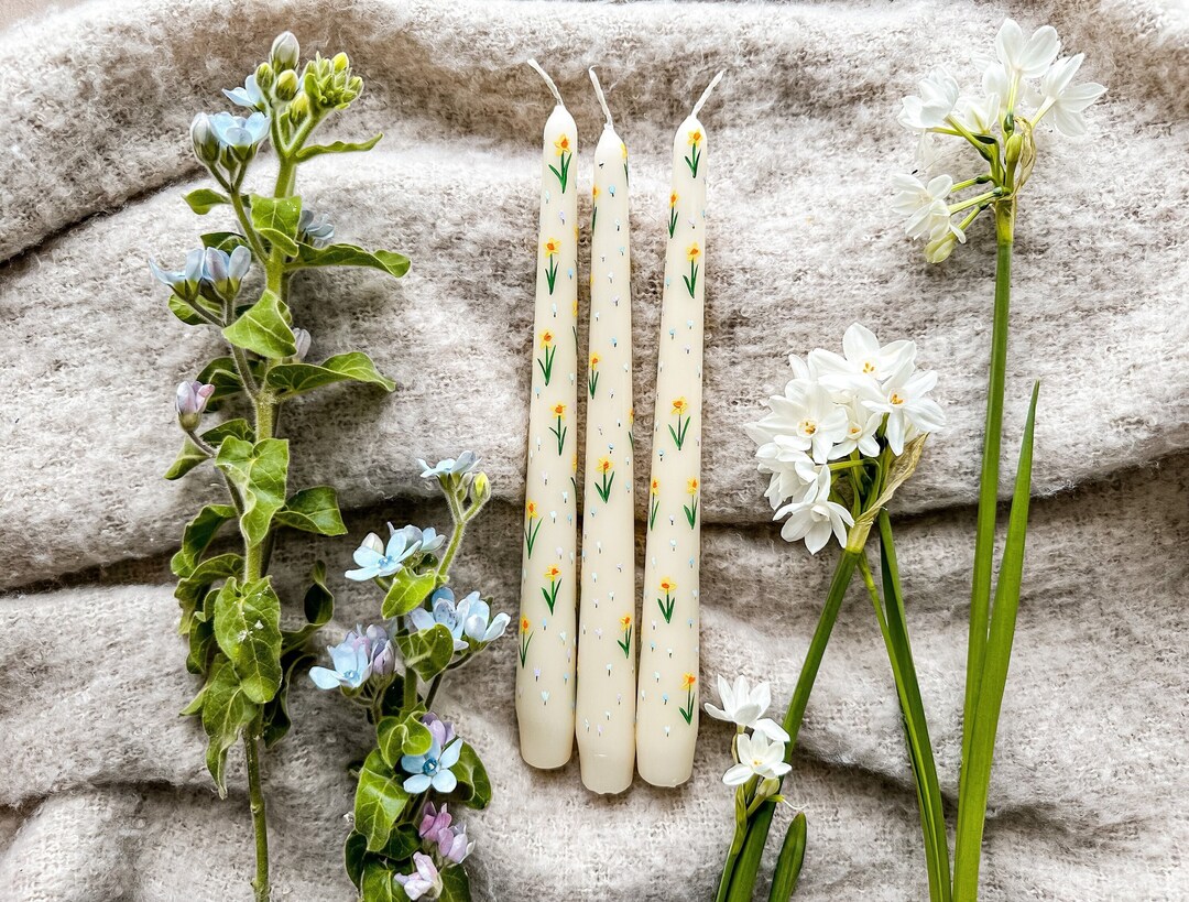 Hand Painted Daffodil Taper Candle, Hand Painted Candles, Spring Decor ...