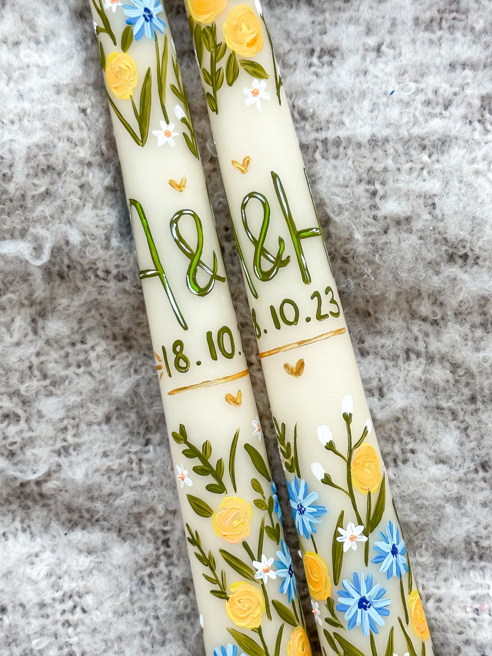 Personalised Wedding Candle, Hand Painted Tapered Candle, Bespoke ...