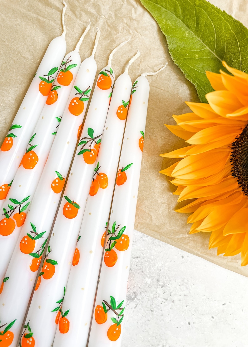 Hand Painted Oranges, Taper Candle, Hand Painted Candle, Home Decor ...