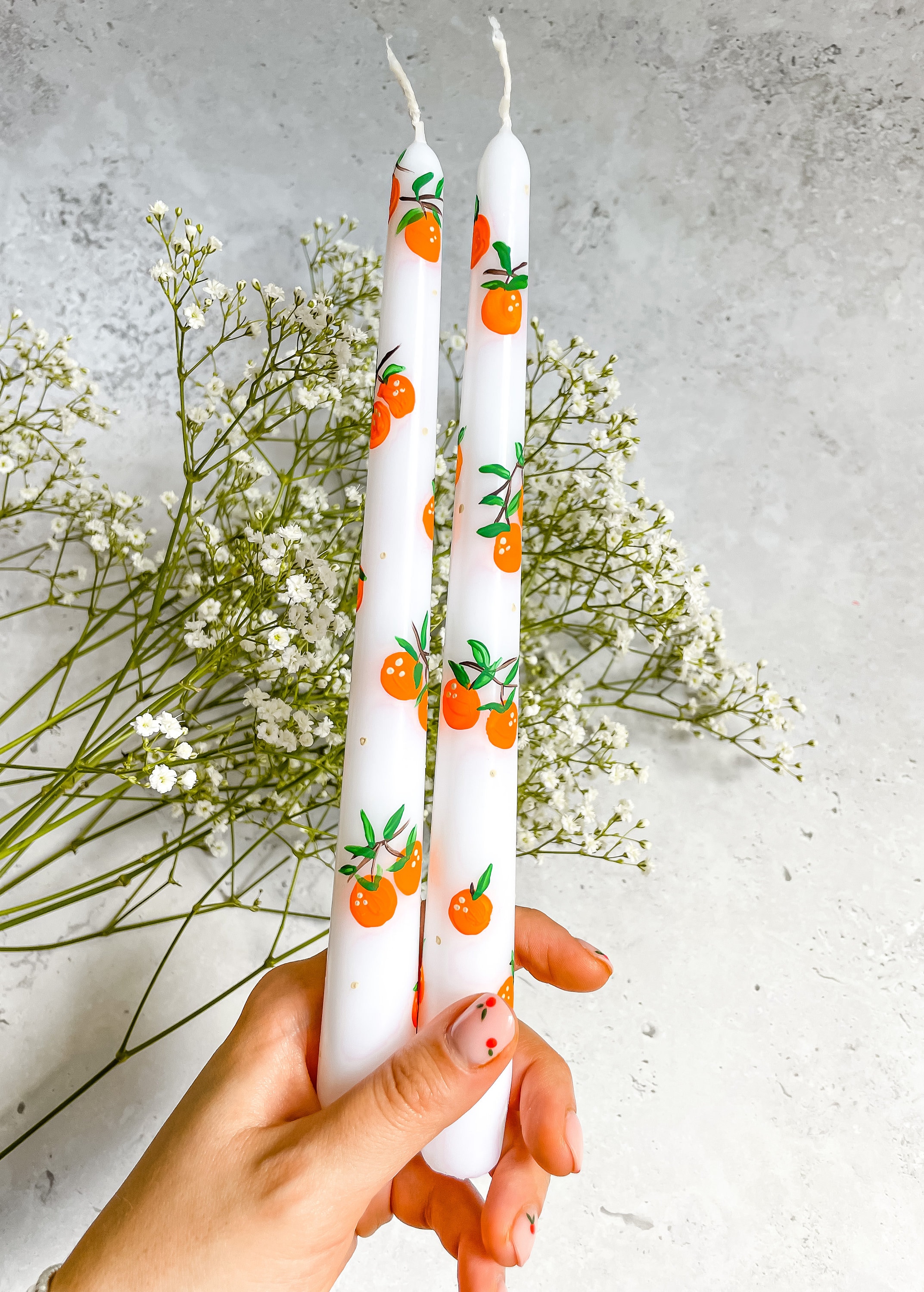 Hand Painted Oranges, Taper Candle, Hand Painted Candle, Home Decor ...