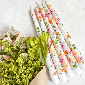 Hand Painted Spring Floral Tapers Candle, Hand Painted Candles, Spring ...