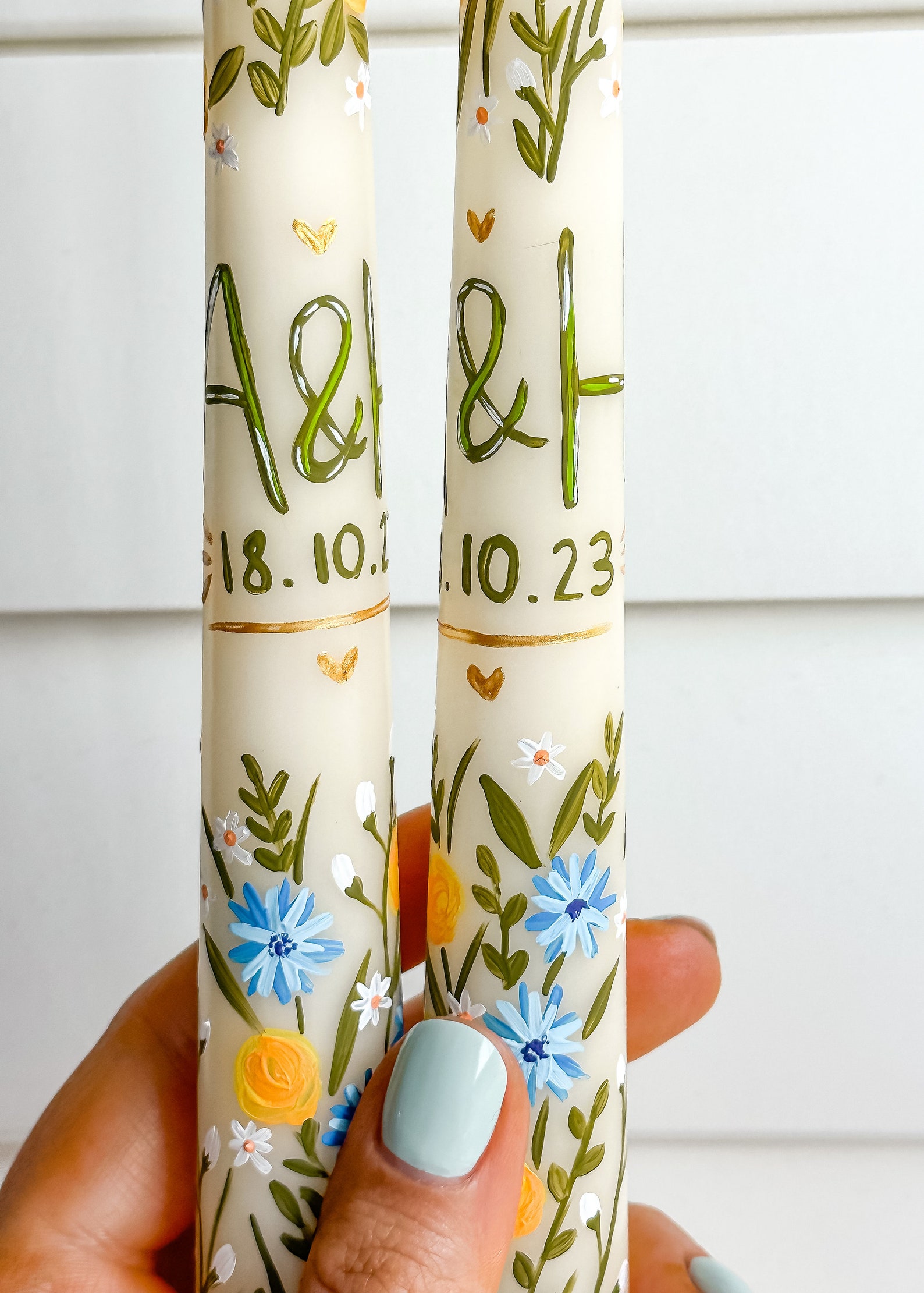 Personalised Wedding Candle, Hand Painted Tapered Candle, Bespoke ...