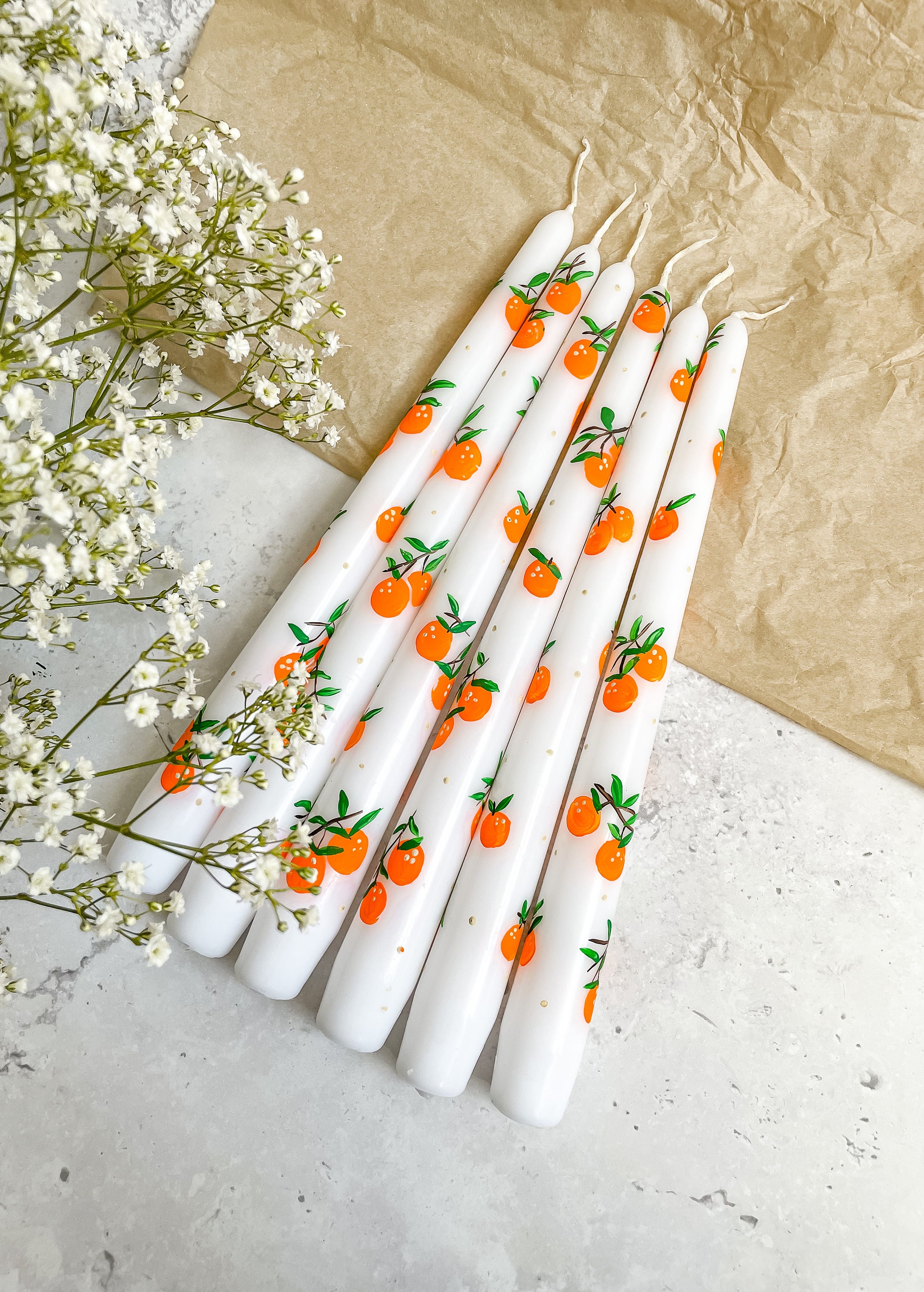 Hand Painted Oranges, Taper Candle, Hand Painted Candle, Home Decor ...