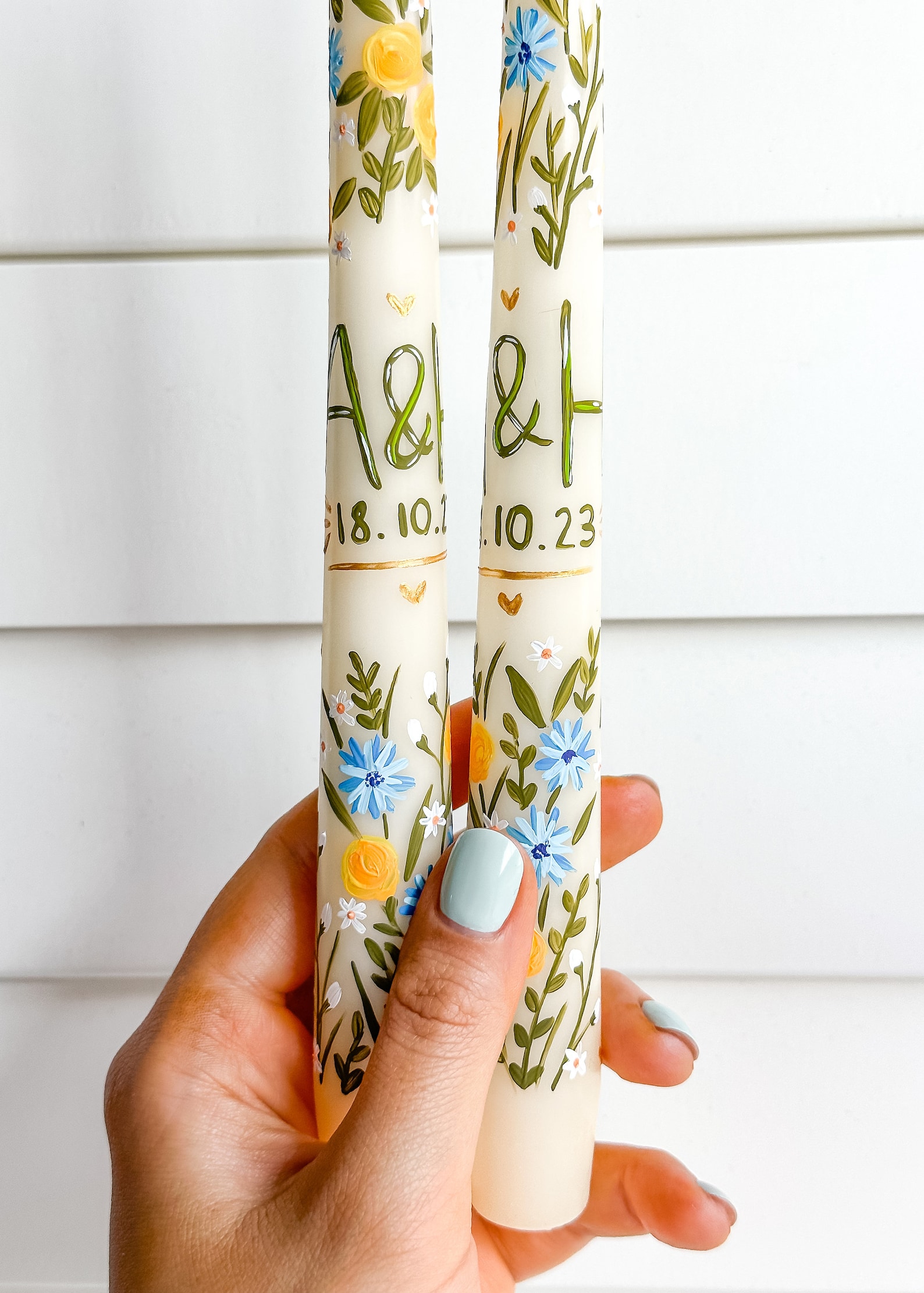 Personalised Wedding Candle, Hand Painted Tapered Candle, Bespoke ...