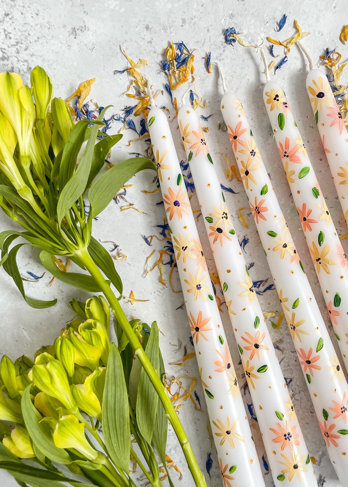 Hand Painted Spring in Bloom Floral Tapers Candle, Hand Painted Candles ...