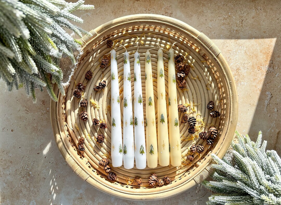 Hand Painted Christmas Tree Candles, Hand Painted Candles, Dinner ...