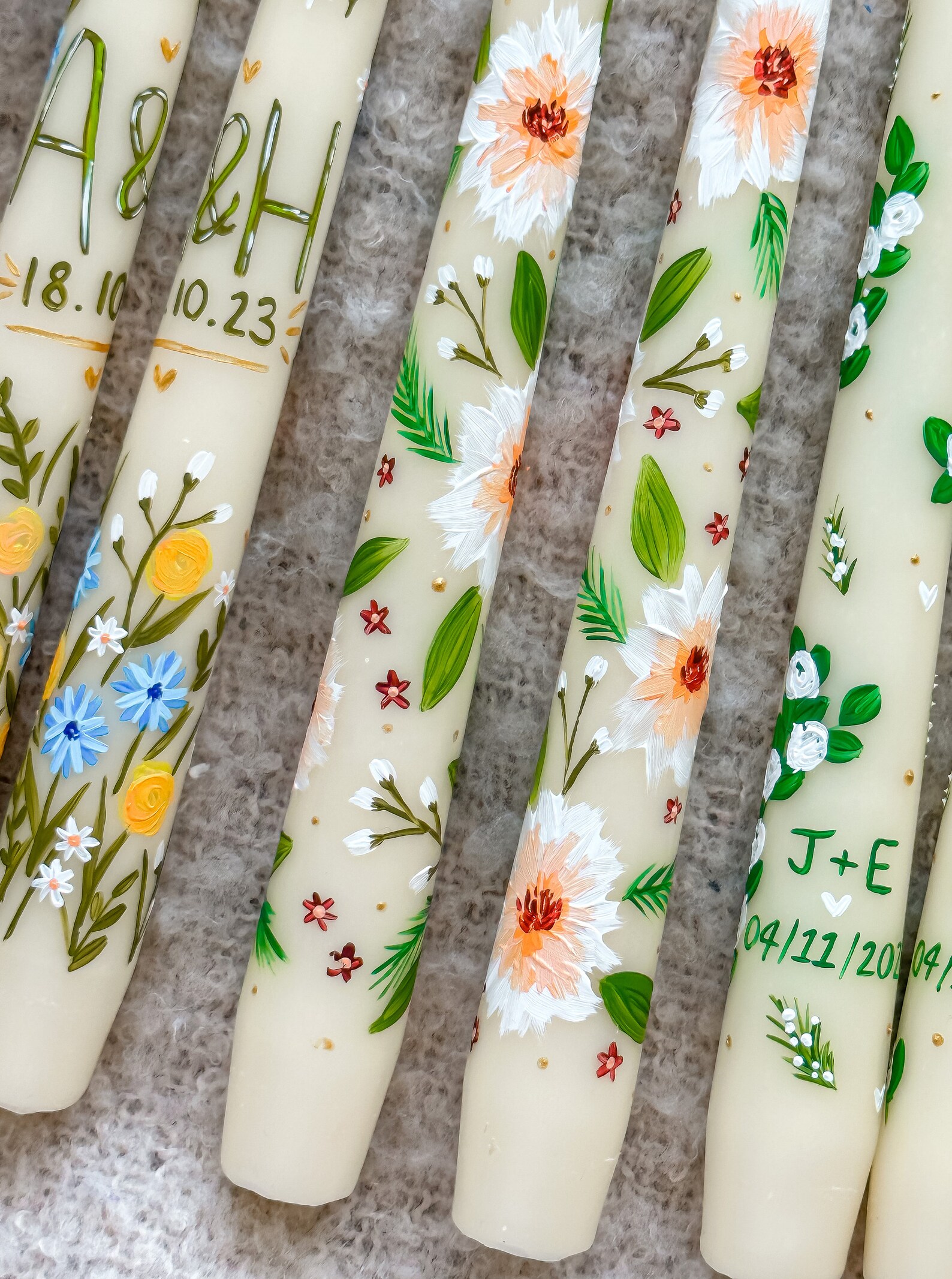 Personalised Wedding Candle, Hand Painted Tapered Candle, Bespoke ...