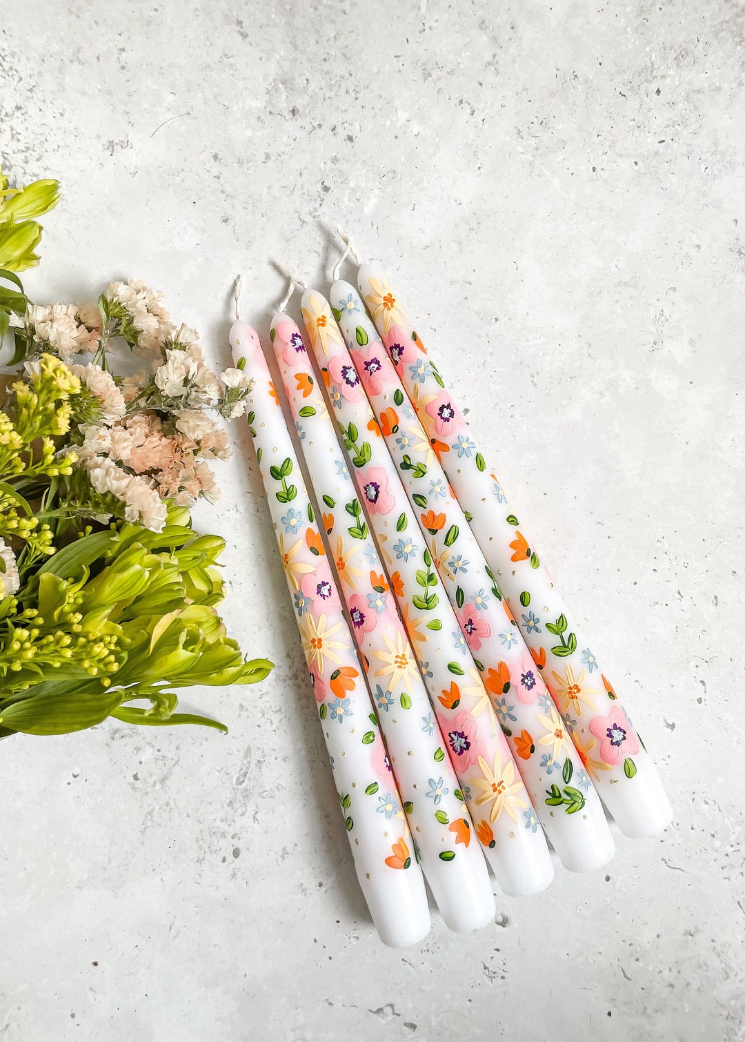 Hand Painted Spring Floral Tapers Candle, Hand Painted Candles, Spring ...