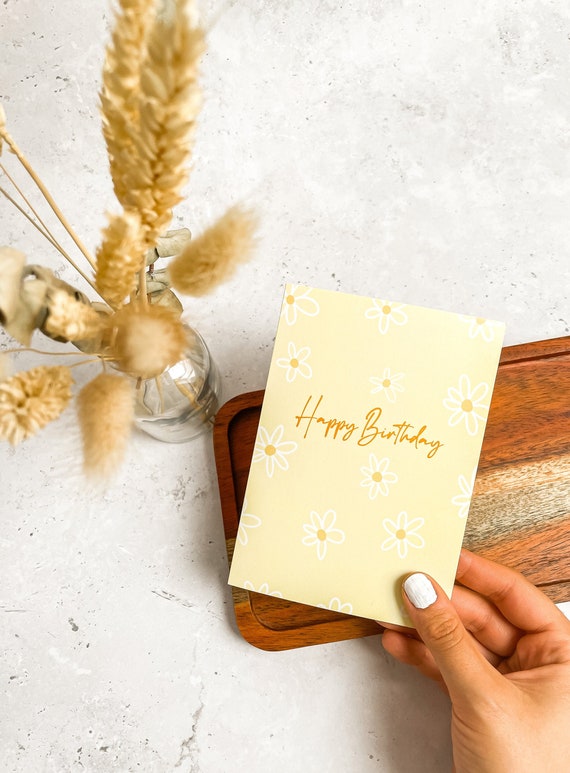 Happy Birthday Simple Floral Plain Card Birthday Flower - Etsy