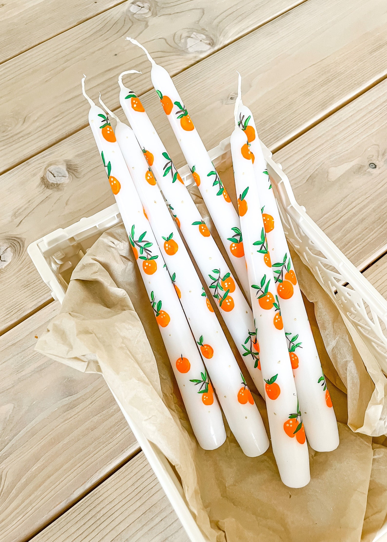 Hand Painted Oranges, Taper Candle, Hand Painted Candle, Home Decor ...