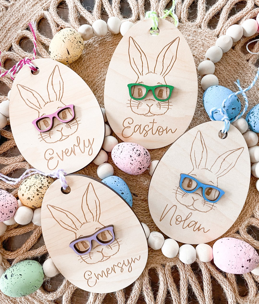 Easter Tags-personalized Easter Tags-bunny With Glasses-easter Bunny ...