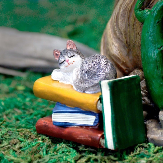 Book Stack Cat Napping Little Kim World Fairy Garden Tiny - Etsy