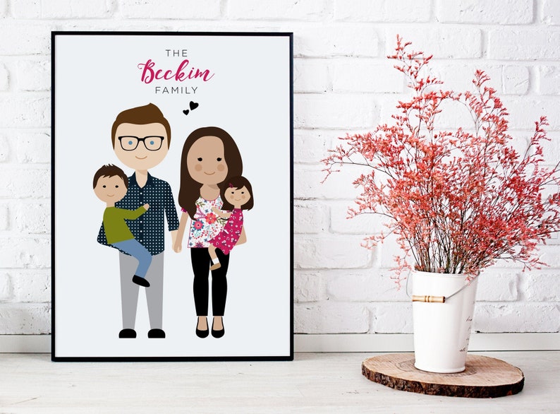 Custom Family Drawing as Housewarming Gift, Custom Portrait With Pets ...