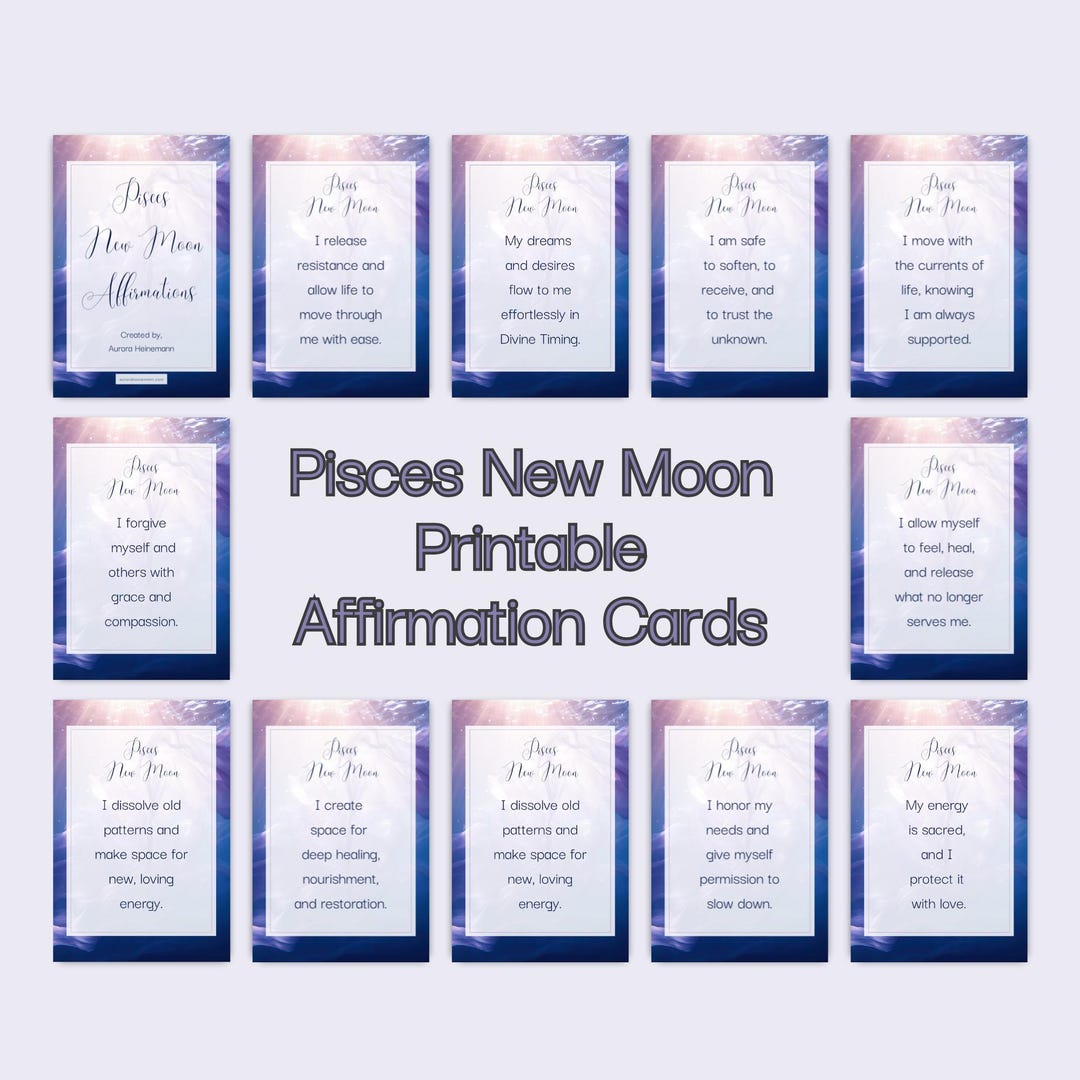 New Moon in Pisces Affirmation Cards | Printable Deck + Canva Link ...