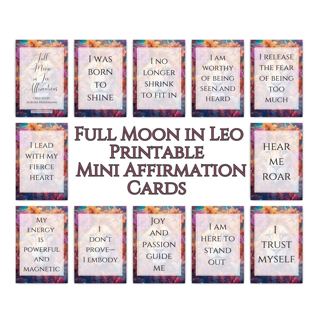 Full Moon in Leo Affirmation Mini Cards| 30 Empowering Zodiac ...