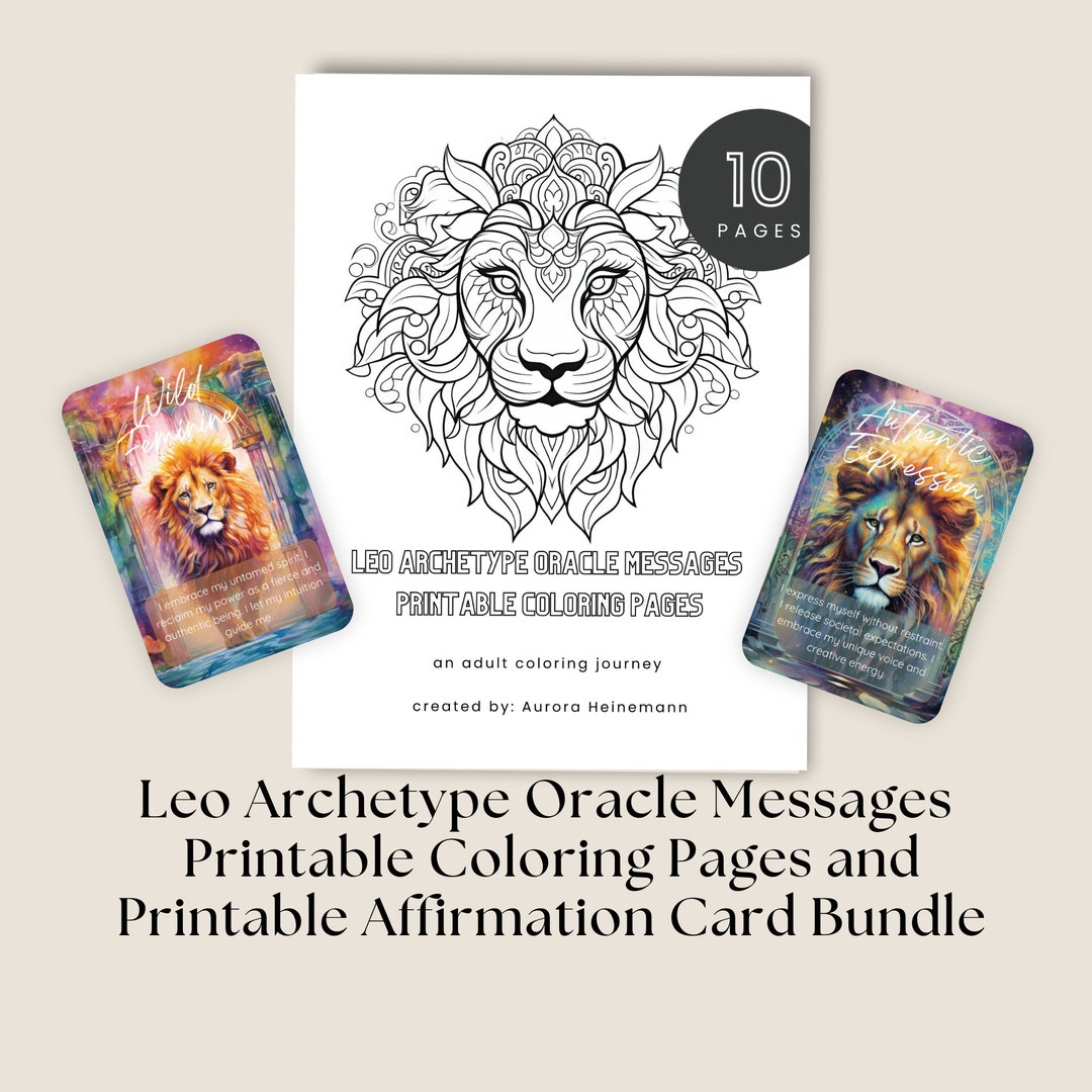 LTR Leo Archetype Oracle Coloring Pages and Affirmation Card Bundle ...