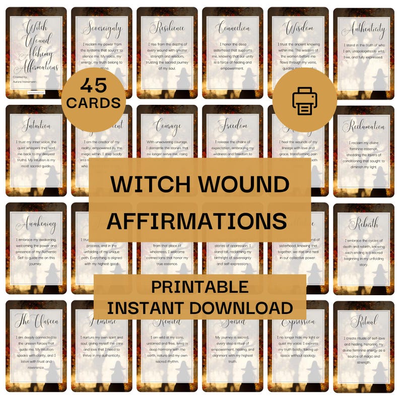 Witch Wound Affirmations 45 Printable Cards Shadow Work Deck Divine ...