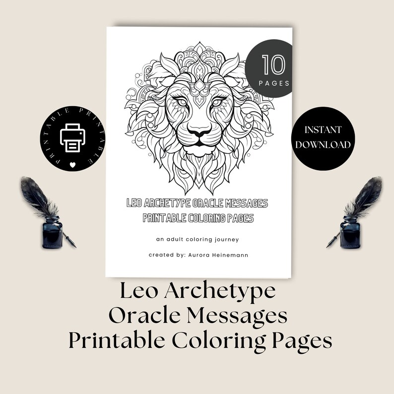 A4 Printable Adult Coloring Pages Spiritual Coloring Book Leo Archetype ...