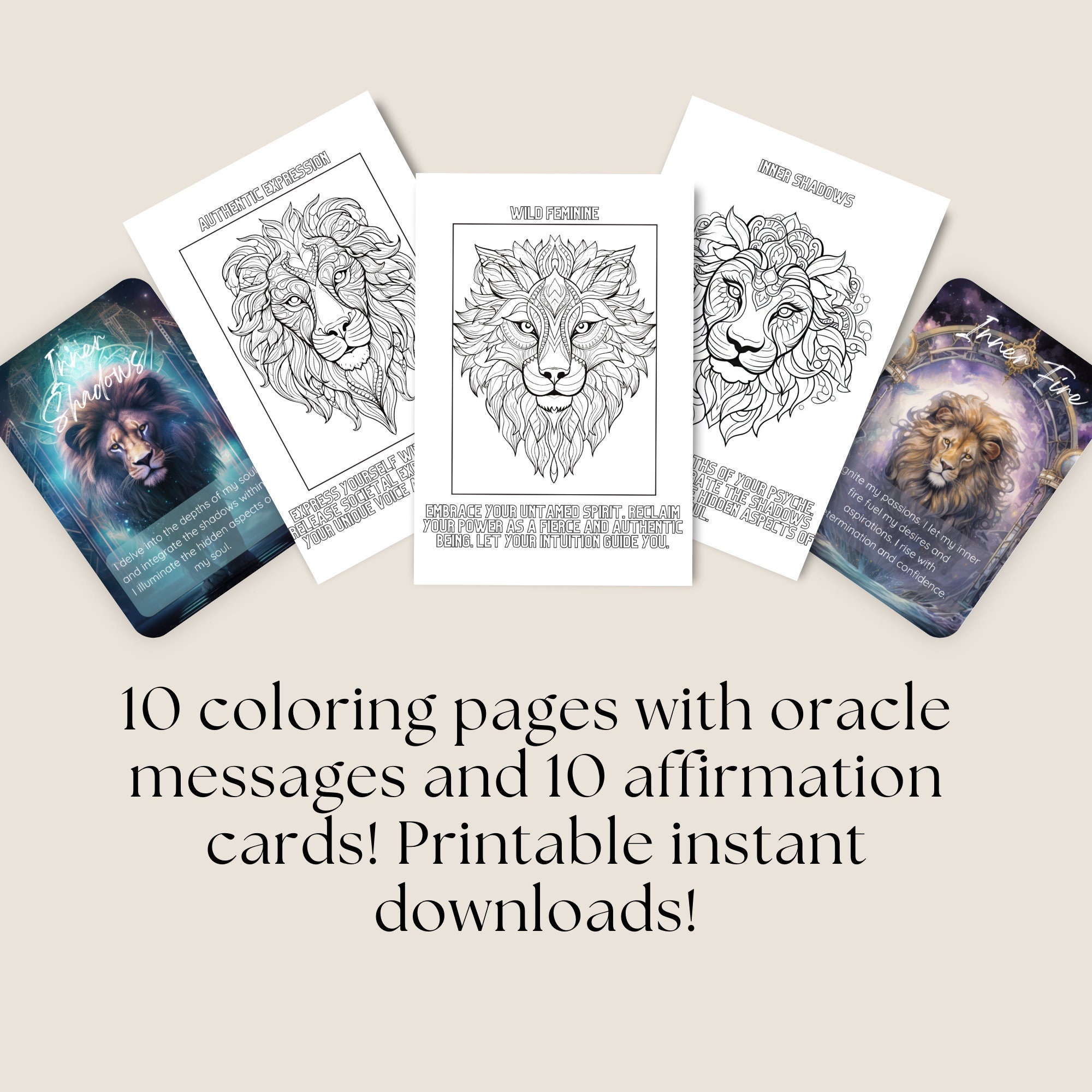 LTR Leo Archetype Oracle Coloring Pages and Affirmation Card Bundle ...