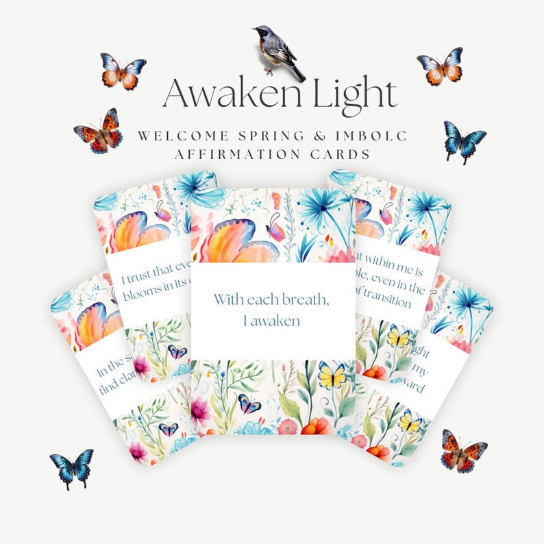 Imbolc & Spring Affirmations Awakening Light Printable Spiritual Cards ...