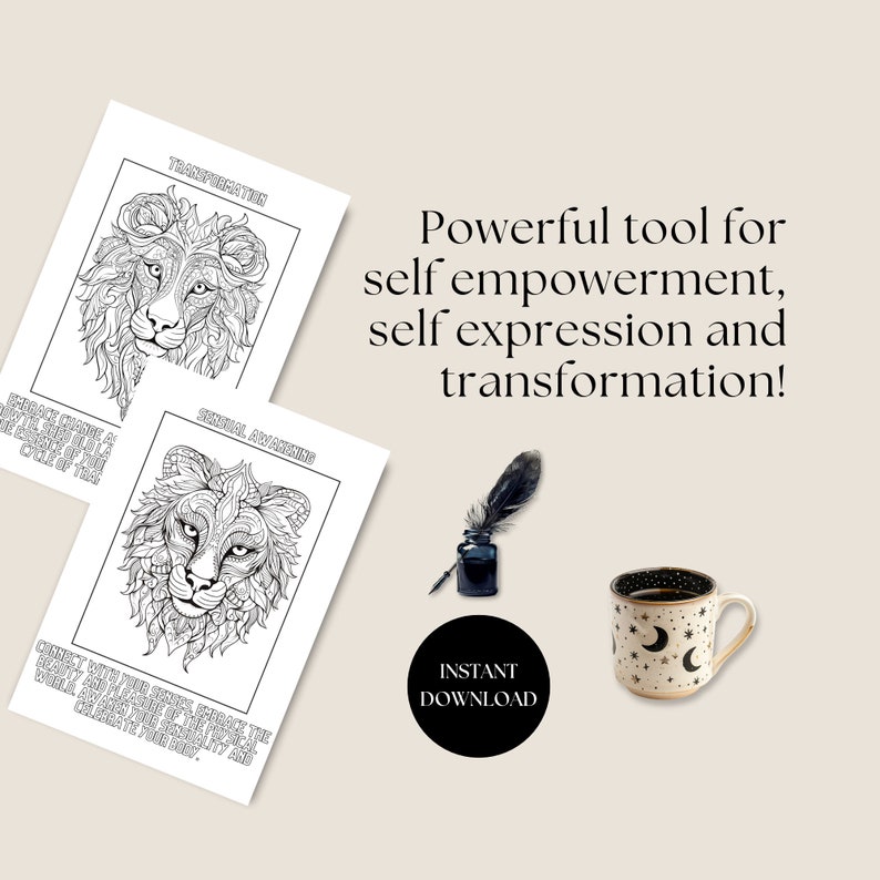 LTR Leo Archetype Oracle Coloring Pages and Affirmation Card Bundle ...