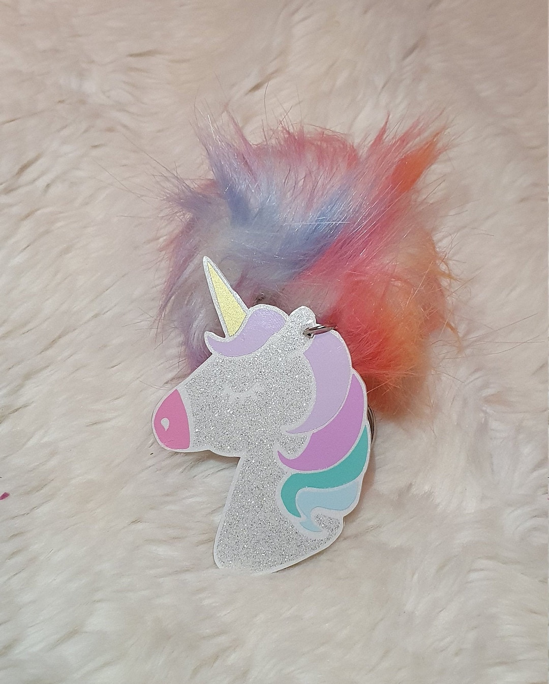 Unicorn Keyring With Pom Pom, Handmade, Acrylic Keychain, Accessory ...