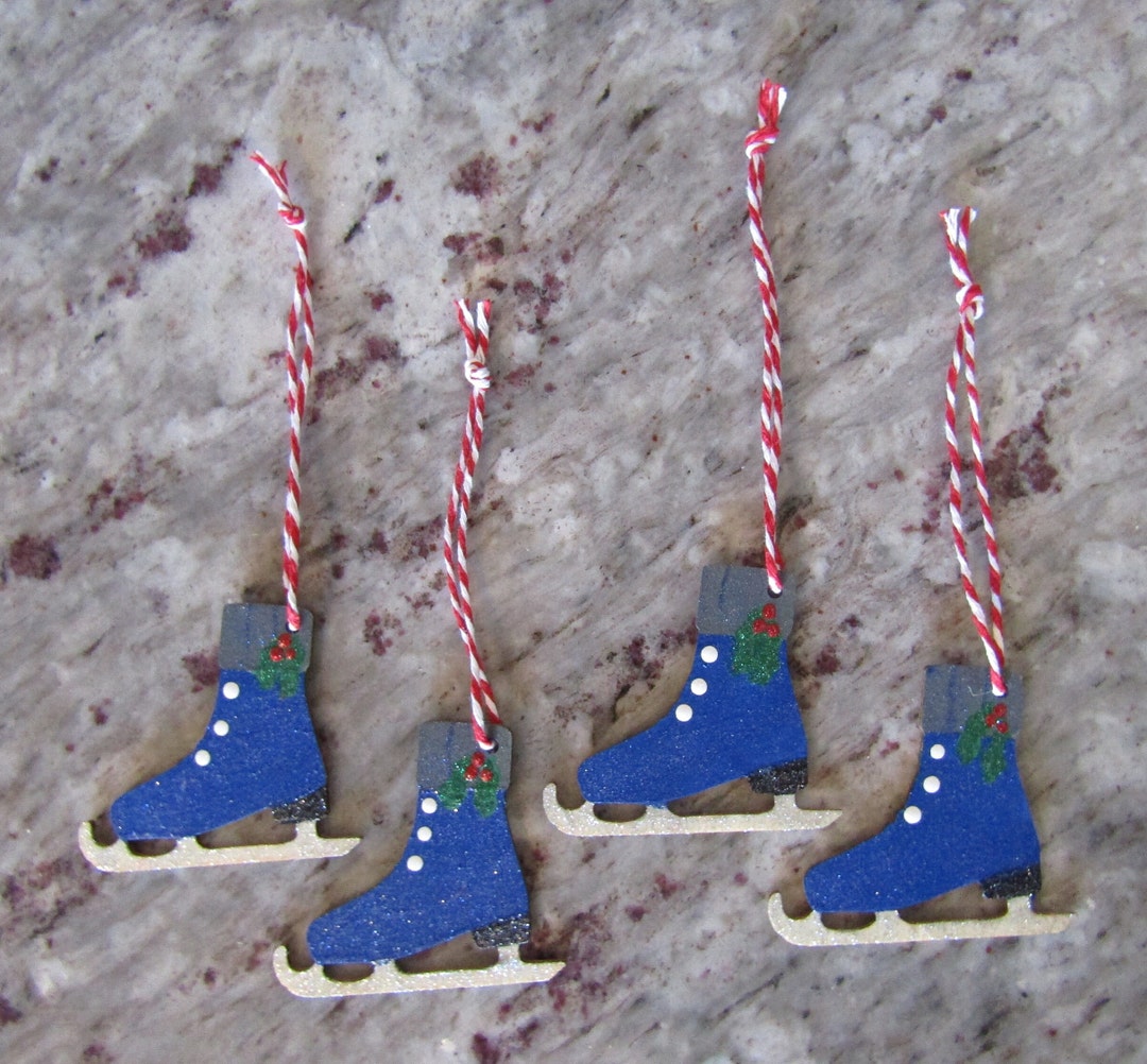 Hand Painted Blue and Silver Ice Skate With Holly Gift Tag/ornaments ...