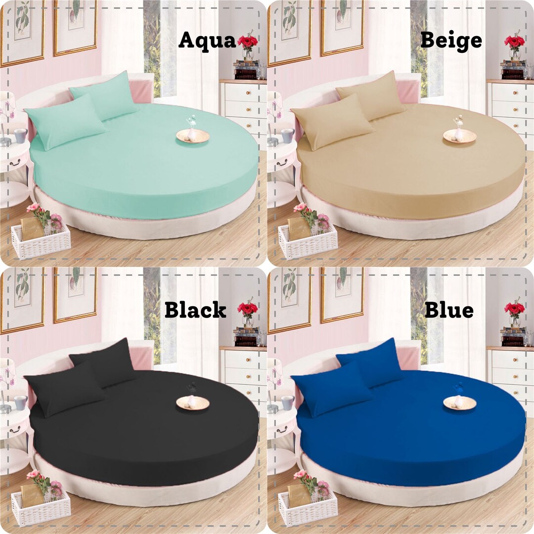 4 Piece Solid Round Bed Sheet Set 15 Inch Pocket Egyptian Cotton Choose ...
