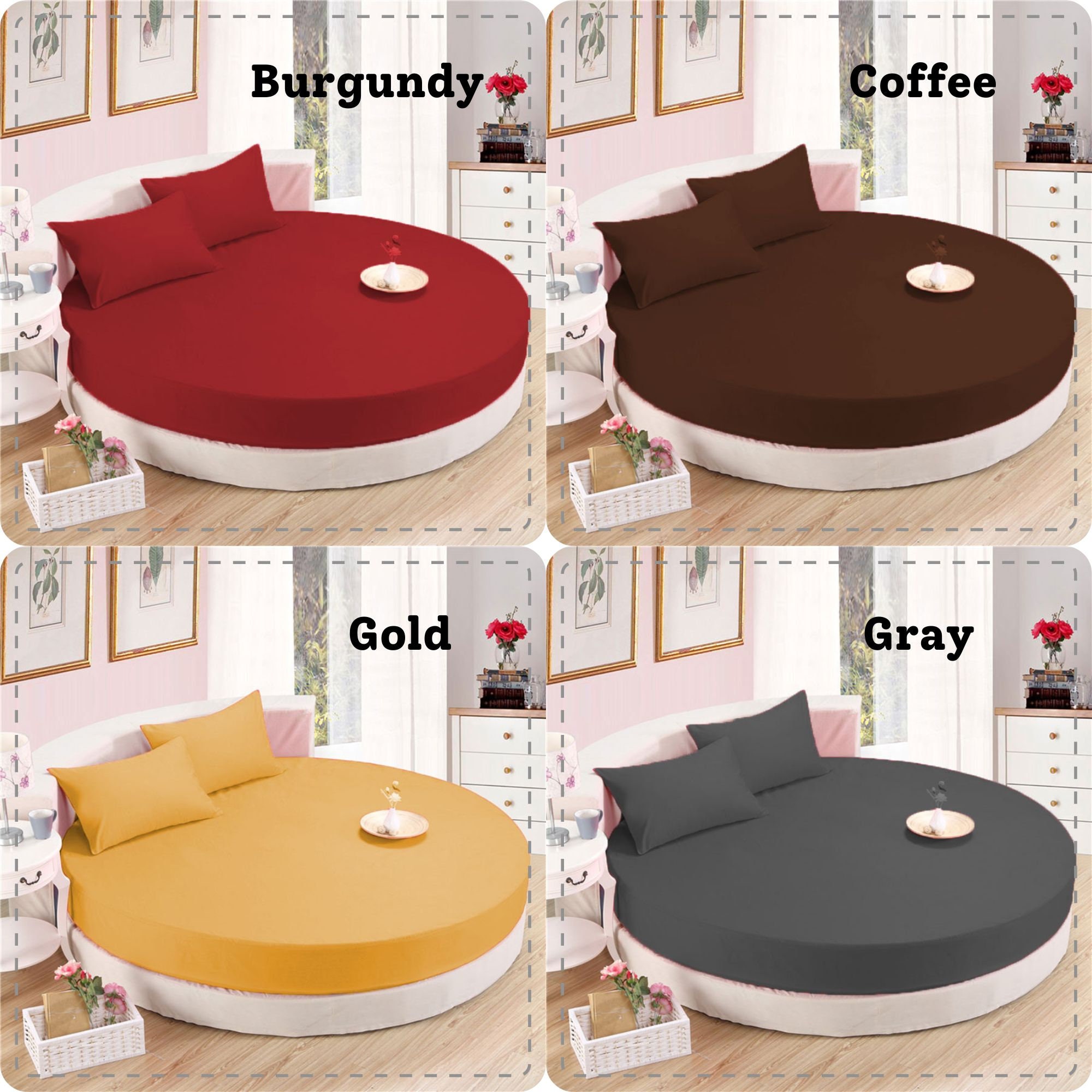 4 Piece Solid Round Bed Sheet Set 15 Inch Pocket Egyptian Cotton Choose Size and Color Etsy UK