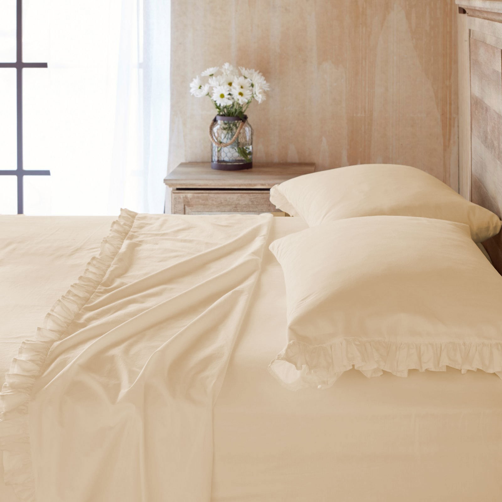 4 Piece Solid Ruffle Sheet Set 15 Inch Pocket Egyptian Cotton Choose ...