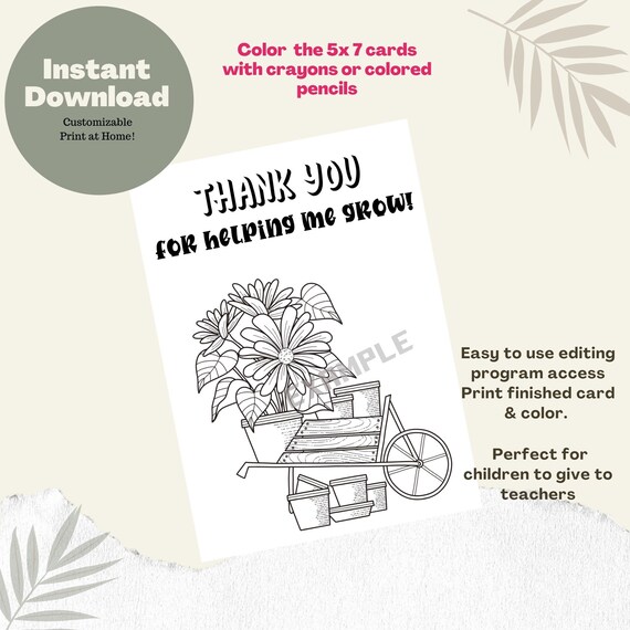 Printable Thank You for Helping Me Grow Card 5 X 7 for | Etsy