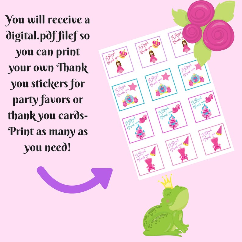 Princess Party Thank You Tags or Stickers Printable Instant | Etsy