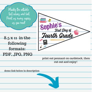 Back to School Printable Pennant Flag Editable Template, Edit, Save and ...
