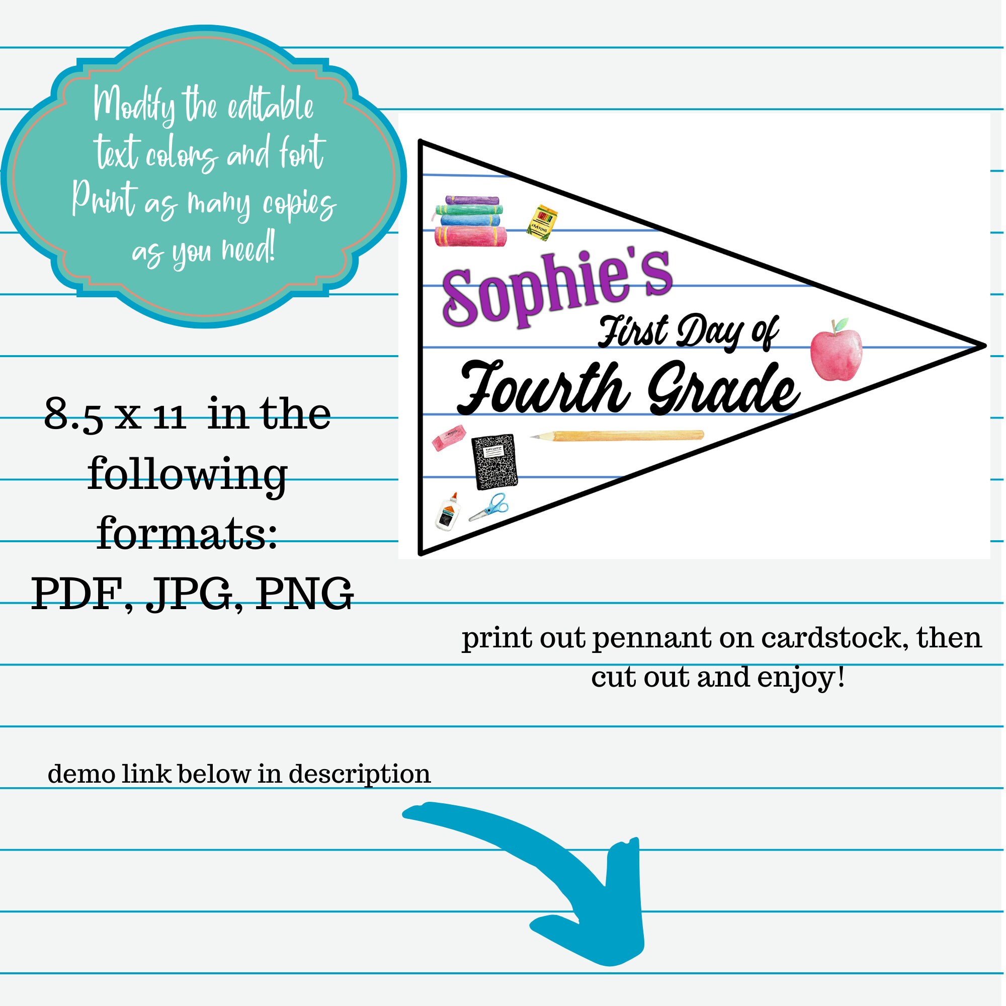 Back to School Printable Pennant Flag Editable Template Edit - Etsy