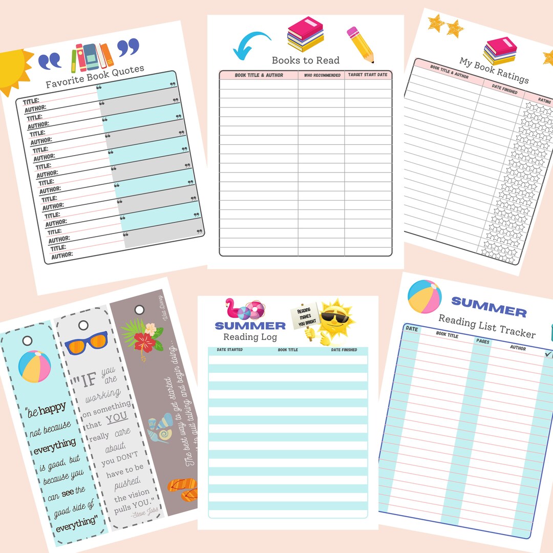 Printable Summer Reading Log Bundle Digital File for Standard Letter ...