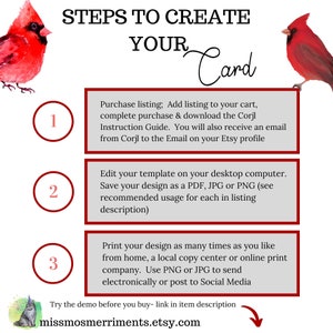 Editable Printable Cardinal Memorial Remembrance Card, 3x5 Instant ...