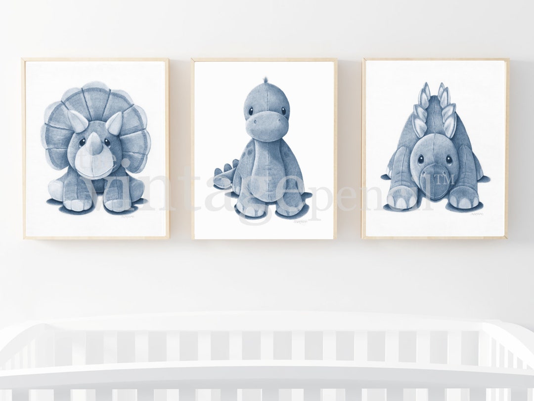 Blue Dinosaur Wall Art, Dinosaur Art Prints, Navy Dinosaur Decor, Boys ...