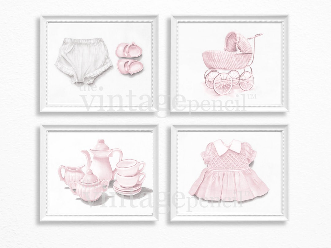 Pink, Nursery Print Set, Girl Nursery Print, Girls Room Wall Art, Girls ...