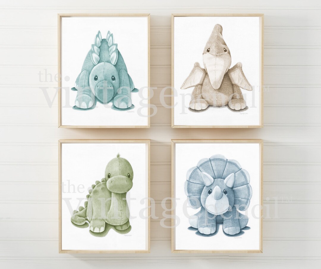 Prehistoric Animals, Boys Wall Art Set, Set of Four, Boy Nursery Art ...